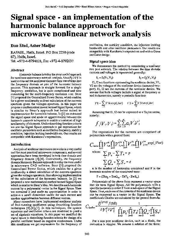 (PDF) Signal space and its implementation for microwave nonlinear-network analysis