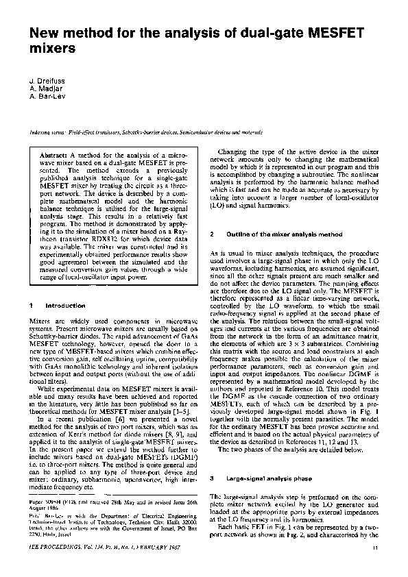 (PDF) New method for the analysis of dual-gate MESFET mixers