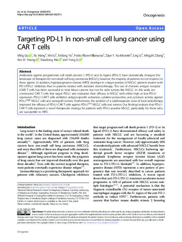 (PDF) Targeting PD-L1 in non-small cell lung cancer using CAR T cells | Pedro Flores-villanueva ...