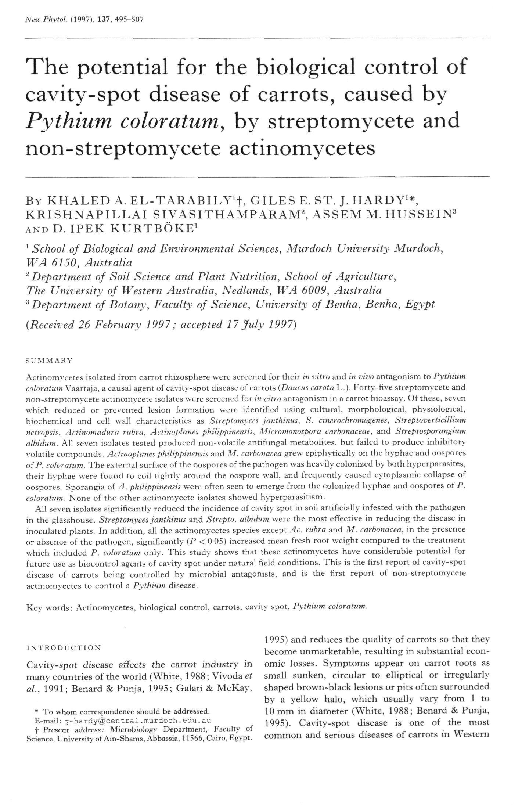 (PDF) The potential for the biological control of cavity-spot disease ...