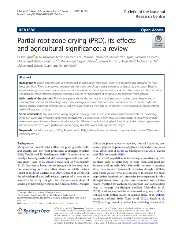 Pdf Partial Root Zone Drying Prd Its Effects And Agricultural