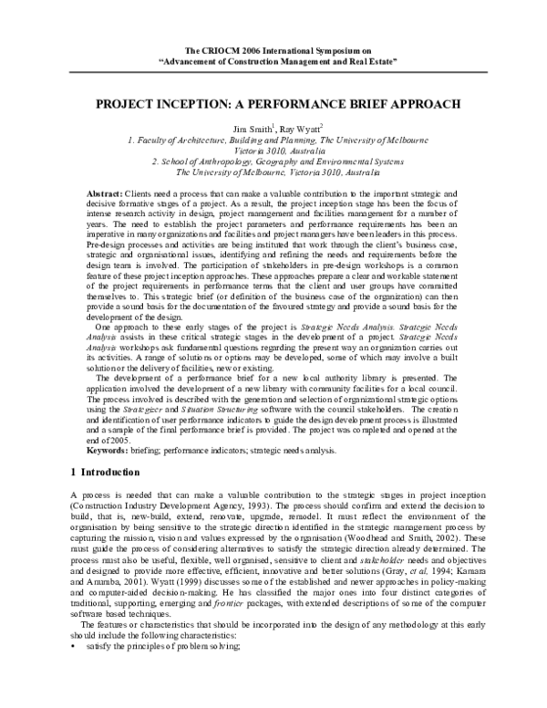 (PDF) Project inception: A performance brief approach