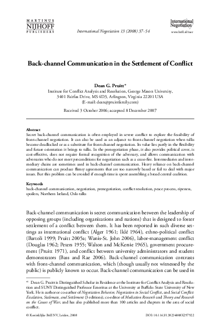 (PDF) Back-channel Communication in the Settlement of Conflict