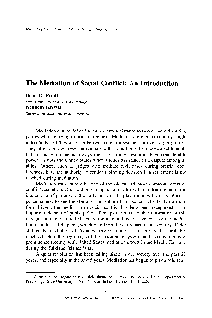 (PDF) The Mediation of Social Conflict: An Introduction