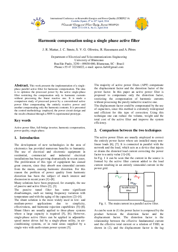 (PDF) Harmonic compensation using a single phase active filter