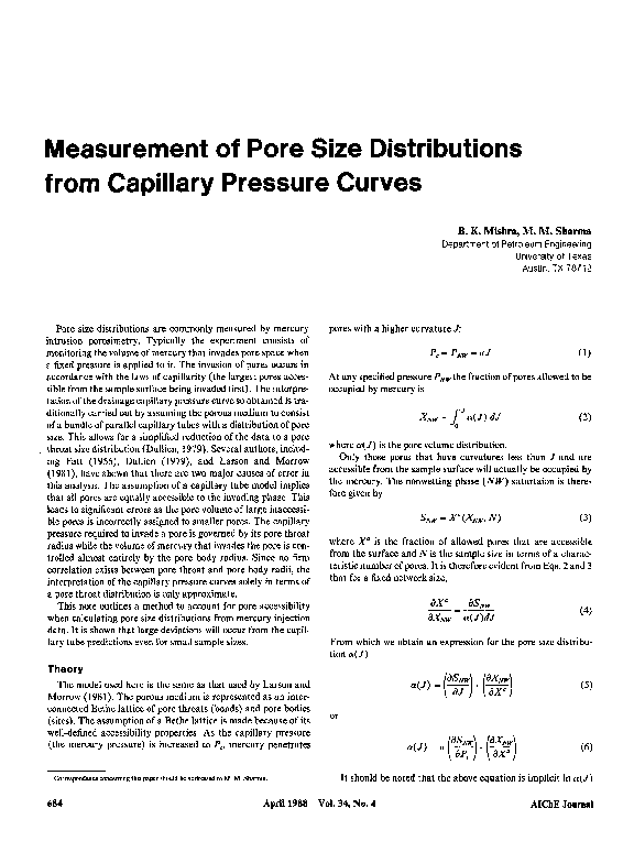 (PDF) Measurement of pore size distributions from capillary pressure curves