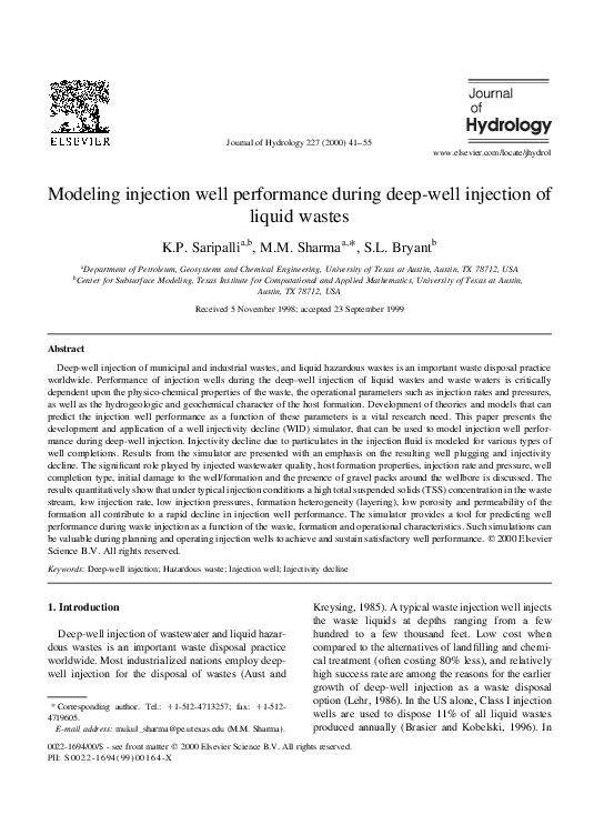 (PDF) Modeling injection well performance during deep-well injection of ...
