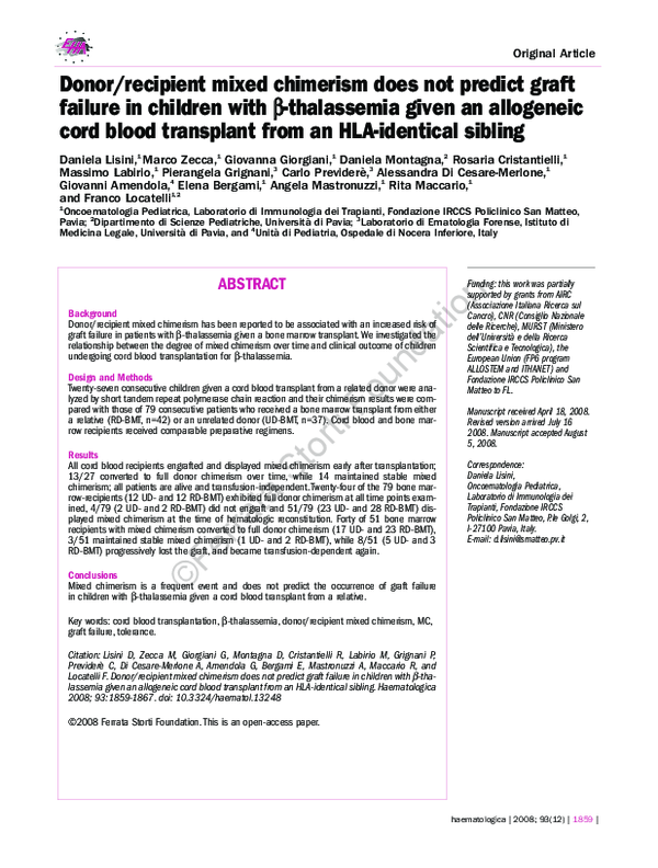 (PDF) Donor/recipient mixed chimerism does not predict graft failure in ...