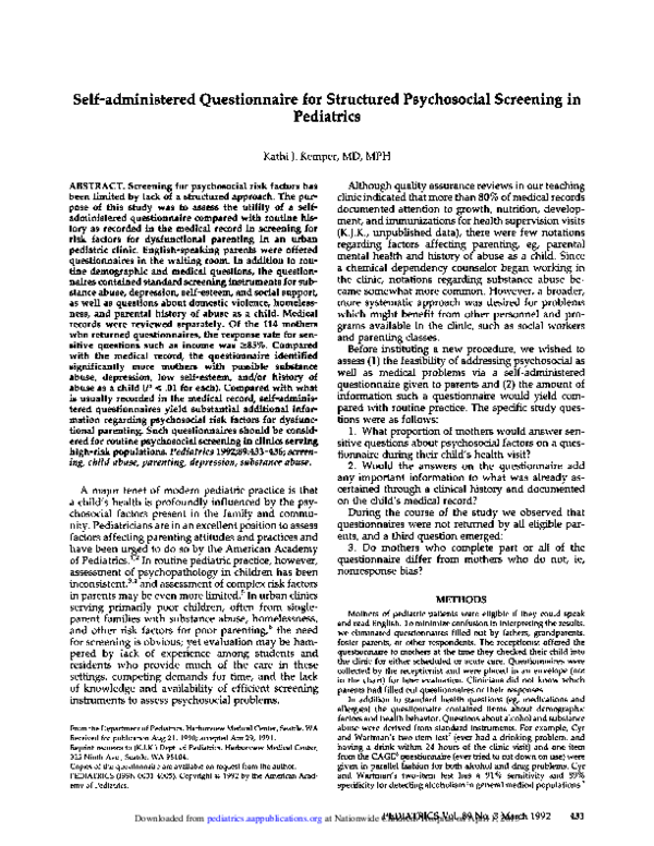 (PDF) Self-administered questionnaire for structured psychosocial ...