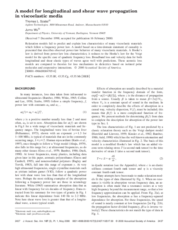 (PDF) A model for longitudinal and shear wave propagation in viscoelastic media