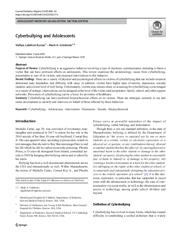 (PDF) Cyberbullying and Adolescents