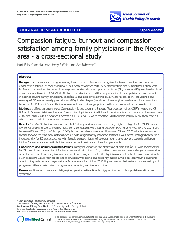 (PDF) Compassion fatigue, burnout, and compassion satisfaction ...