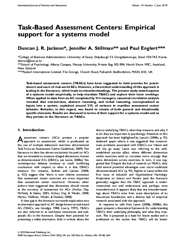 (PDF) Task-Based Assessment Centers: Empirical support for a systems model