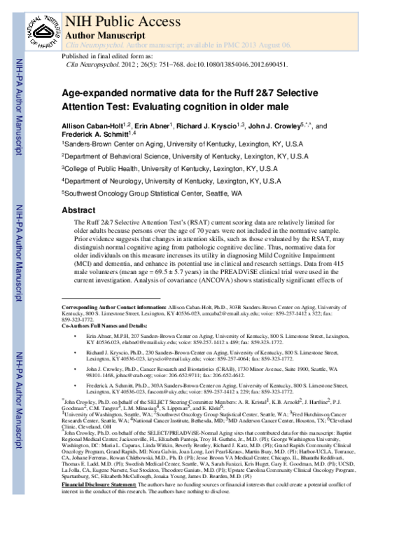 (PDF) Age-Expanded Normative Data for the Ruff 2&7 Selective Attention ...