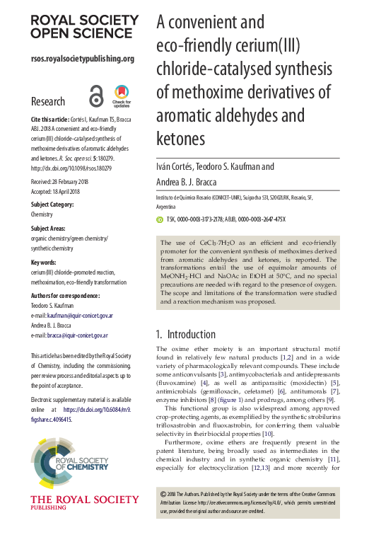 (PDF) Eco-friendly CeCl3-catalyzed synthesis of aromatic methoximes