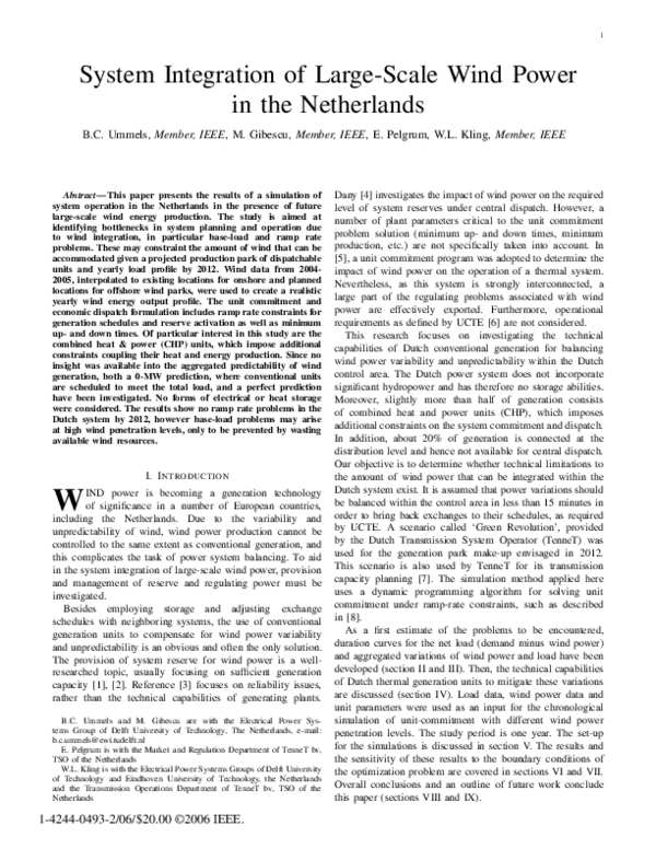 (PDF) System integration of large-scale wind power in the Netherlands