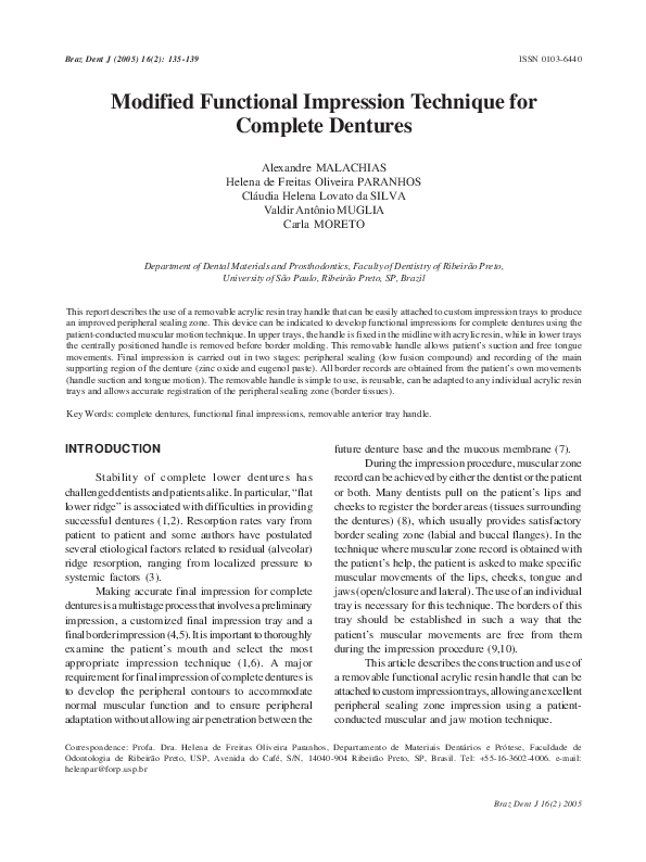 (PDF) Modified functional impression technique for complete dentures