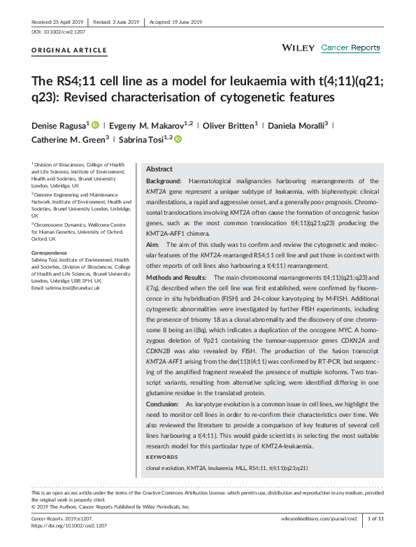(PDF) The RS4;11 cell line as a model for leukaemia with t(4;11)(q21 ...