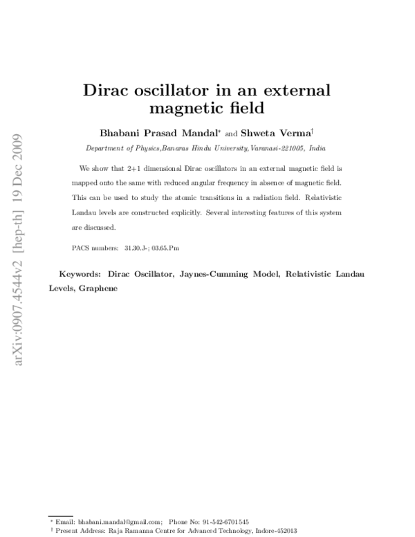 (PDF) Dirac oscillator in an external magnetic field
