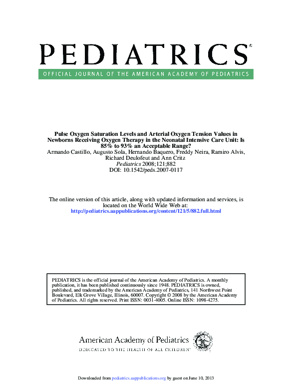 (PDF) Pulse Oxygen Saturation Levels and Arterial Oxygen Tension Values ...