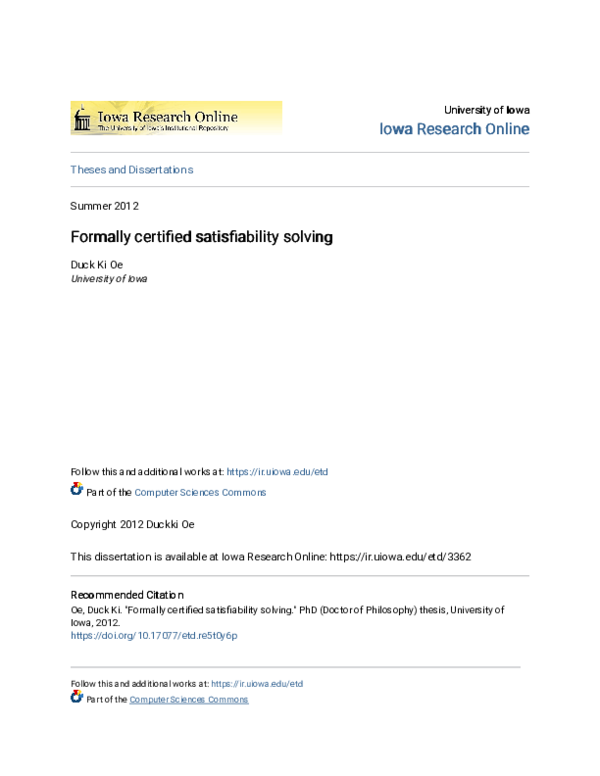 (PDF) Formally certified satisfiability solving