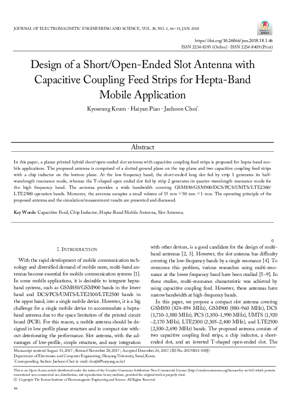 (PDF) Design of a Short/Open-Ended Slot Antenna with Capacitive ...