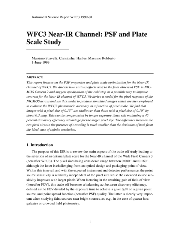 (PDF) WFC3 Near-IR Channel: PSF and Plate Scale Study