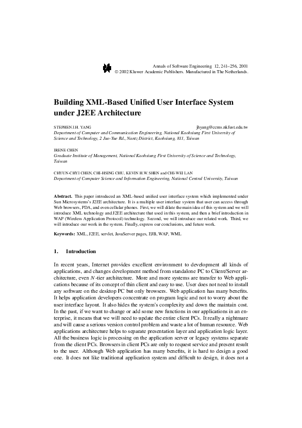 (PDF) Building XML-Based Unified User Interface System under J2EE Architecture