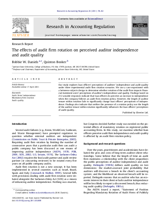 (PDF) The effects of audit firm rotation on perceived auditor ...