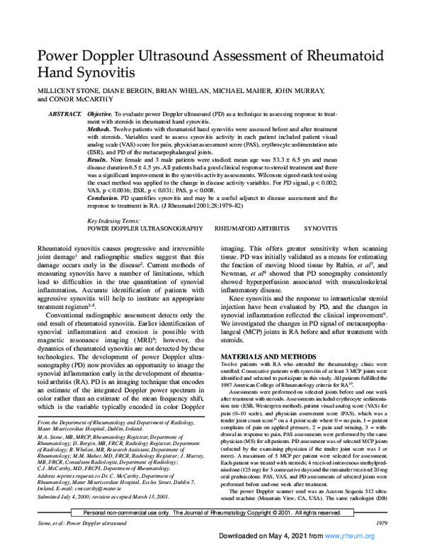 (PDF) Power Doppler ultrasound assessment of rheumatoid hand synovitis