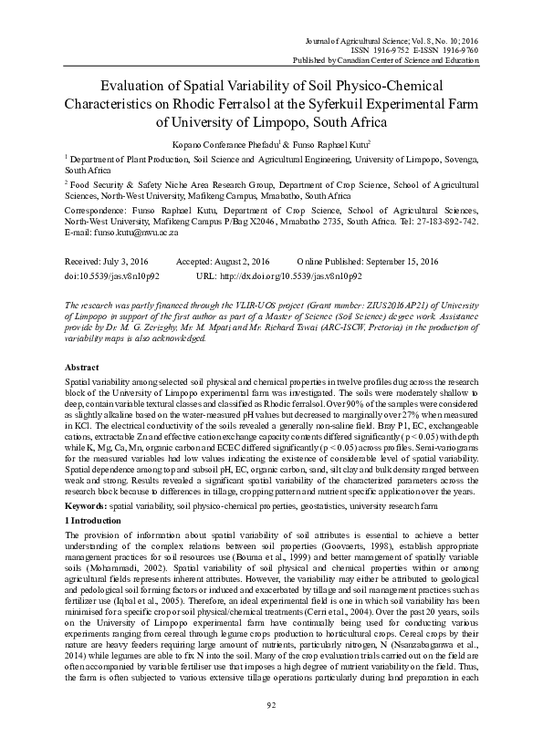 (PDF) Evaluation of Spatial Variability of Soil Physico-Chemical Characteristics on Rhodic ...