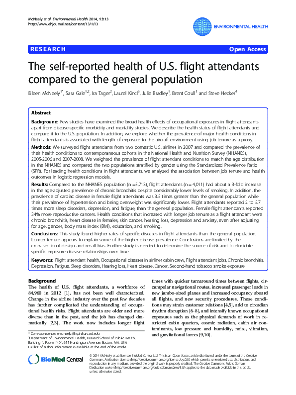 (PDF) The self-reported health of U.S. flight attendants compared to ...
