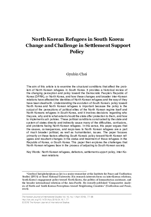 (PDF) North Korean Refugees in South Korea : Change and Challenge in ...