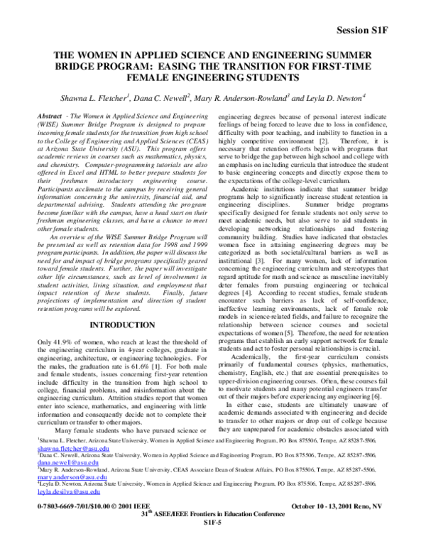 (PDF) The Women in Applied Science and Engineering Summer Bridge Program: easing the transition ...
