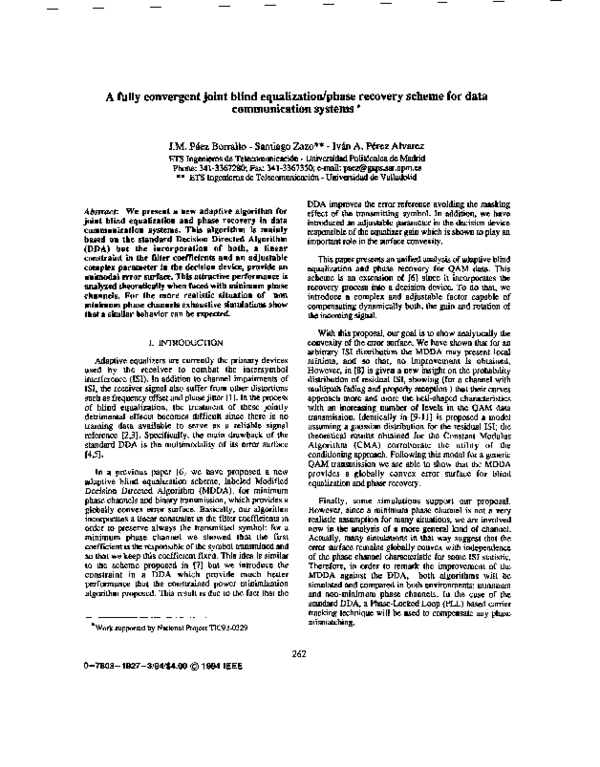 Pdf A Fully Convergent Joint Blind Equalization Phase Recovery Scheme