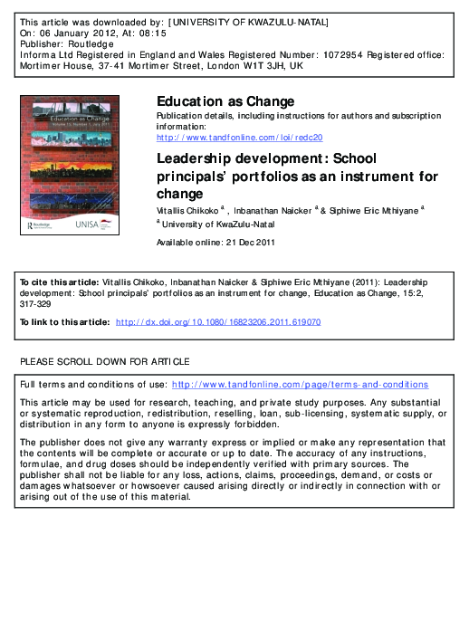 (PDF) Leadership development: School principals’ portfolios as an ...