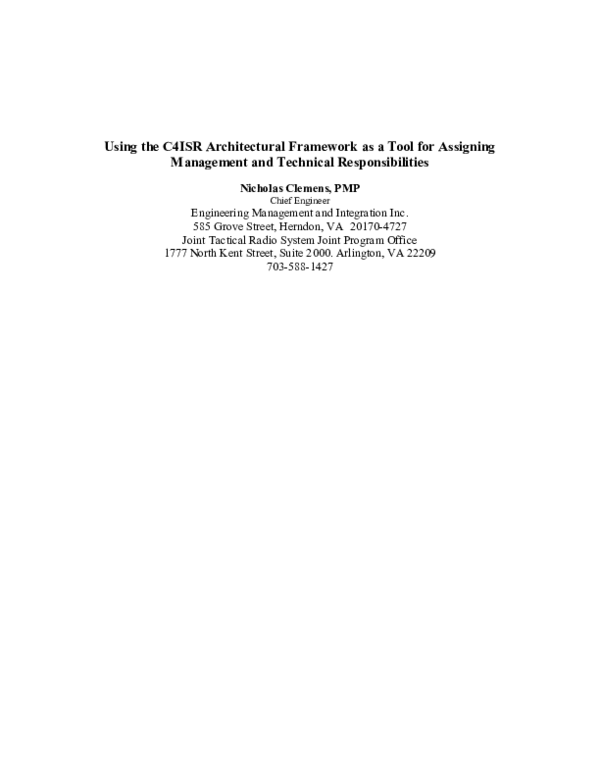 (PDF) Using the C4ISR Architectural Framework as a Tool for Assigning Management and Technical ...