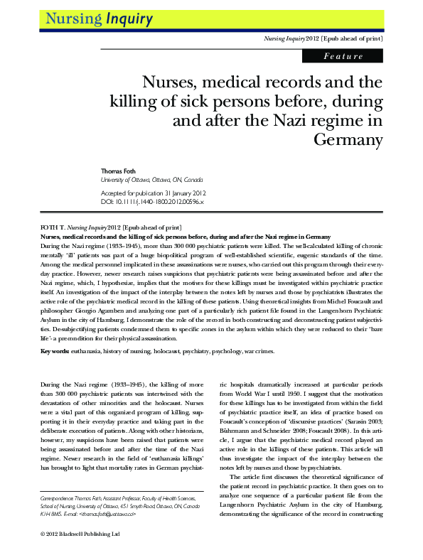 (PDF) Nurses, medical records and the killing of sick persons before ...