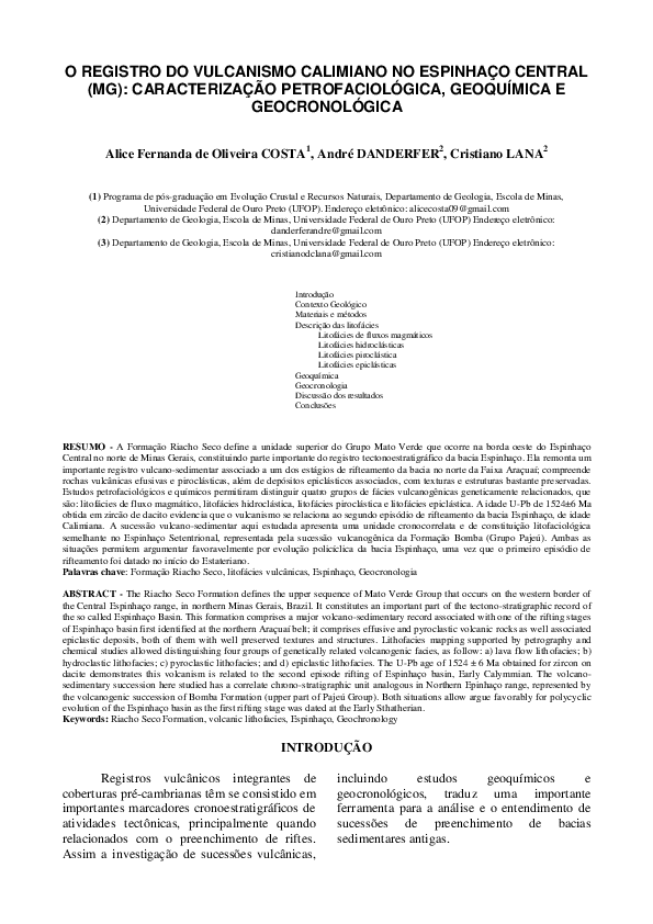 (PDF) O Registro Do Vulcanismo Calimiano No Espinhaço Central (MG ...