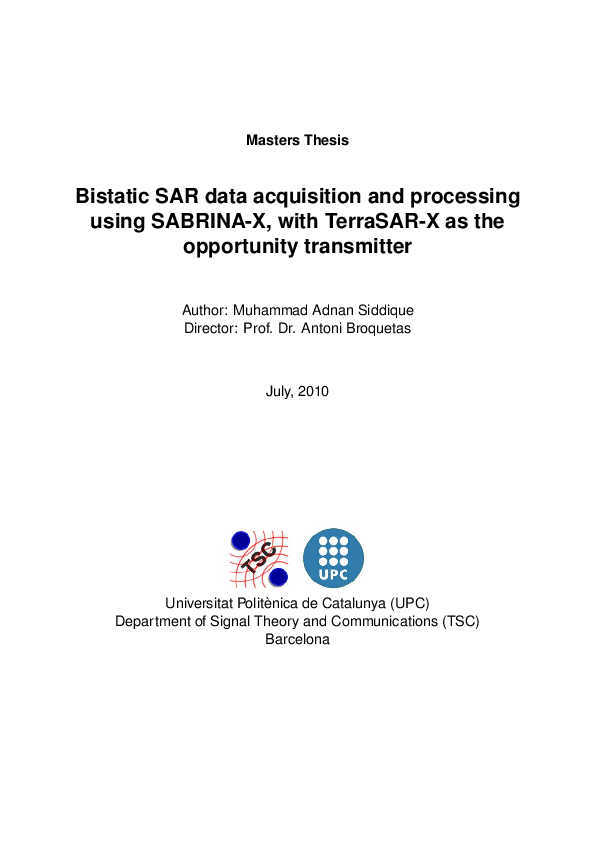 (PDF) Bistatic SAR data acquisition and processing using SABRINA-X, with TerraSAR-X as the ...