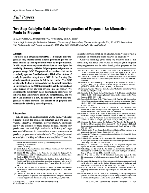 (PDF) Two-Step Catalytic Dehydrogenation of Propane to Propene