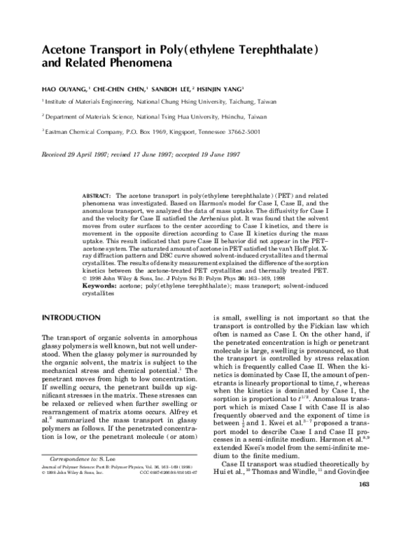 (PDF) Acetone transport in poly(ethylene terephthalate)