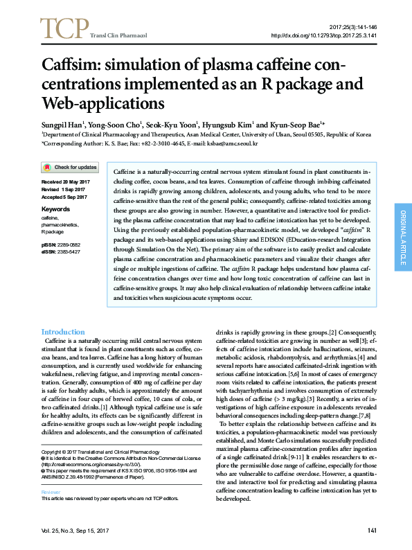(PDF) Caffsim: simulation of plasma caffeine concentrations implemented ...