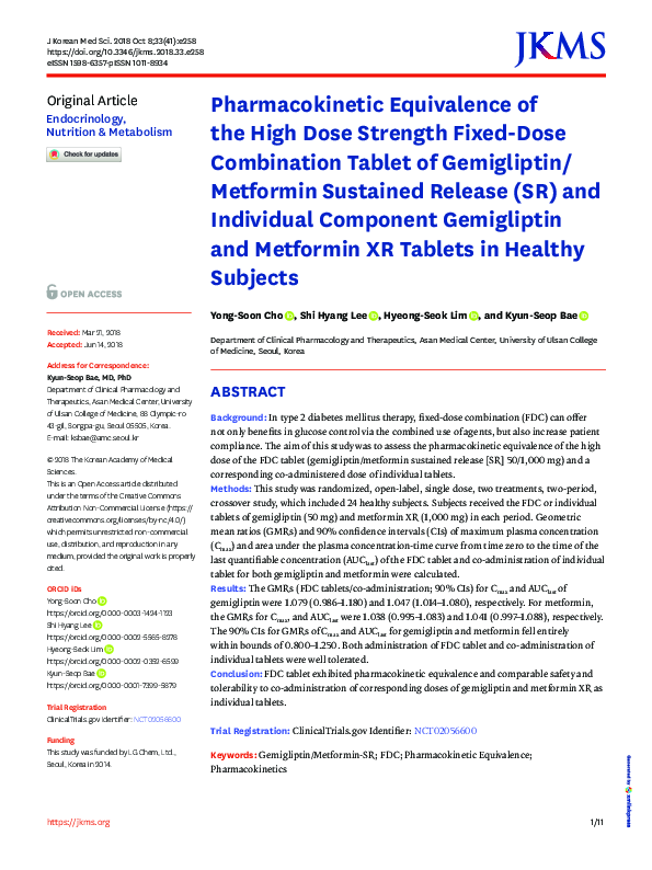 (PDF) Pharmacokinetic Equivalence of the High Dose Strength Fixed-Dose ...