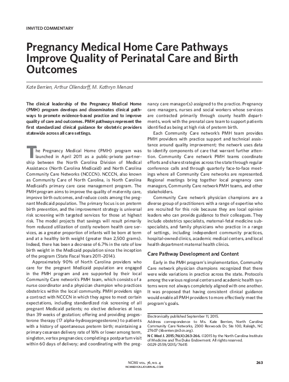 (PDF) Pregnancy Medical Home Care Pathways Improve Quality of Perinatal ...