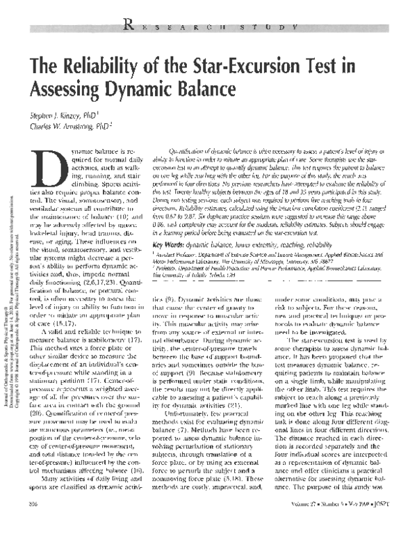 (PDF) The Reliability of the Star-Excursion Test in Assessing Dynamic ...