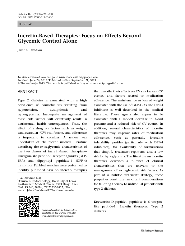 (PDF) Incretin-based therapies: focus on effects beyond glycemic ...