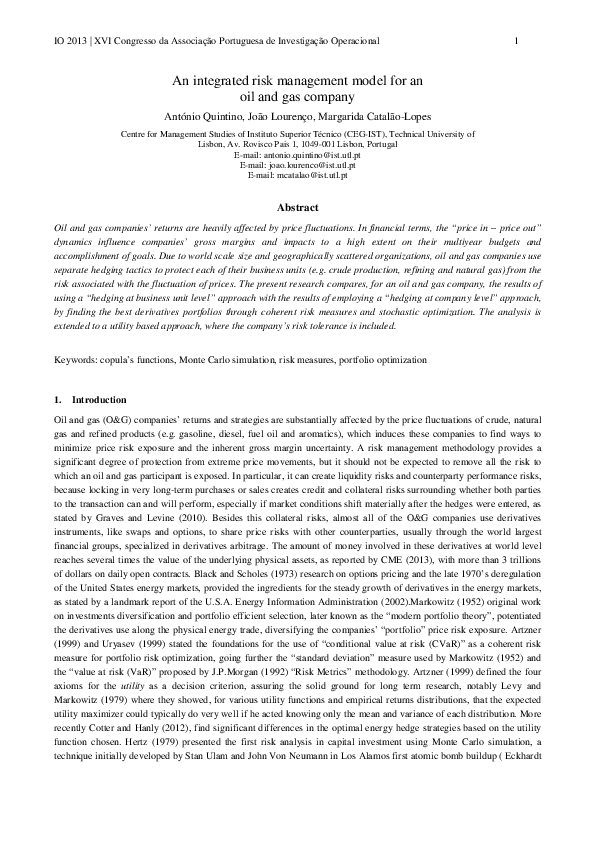 (PDF) An integrated risk management model for an oil and gas company