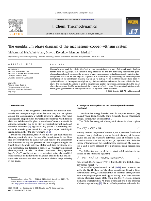 (PDF) The equilibrium phase diagram of the magnesium–copper–yttrium system