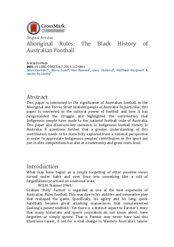 (PDF) Aboriginal Rules: The Black History of Australian Football